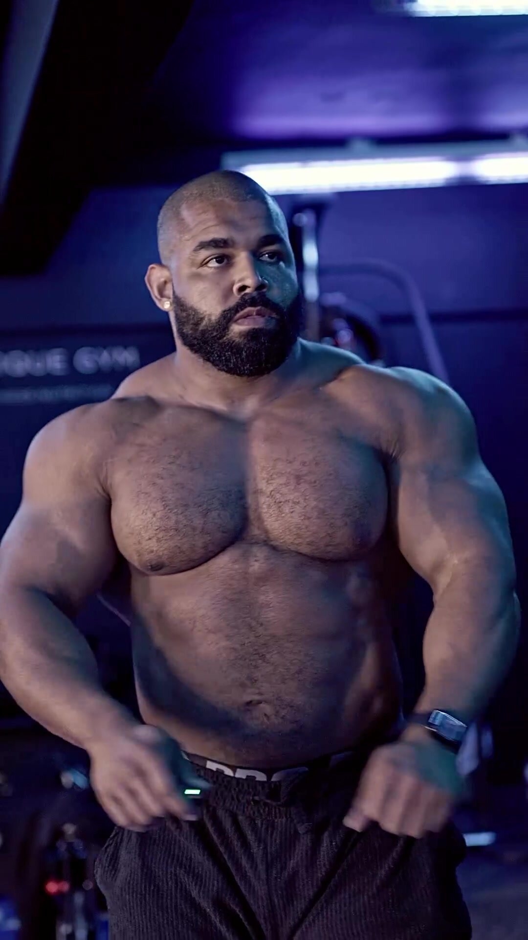 Black Bald And Bearded Muscle Dance