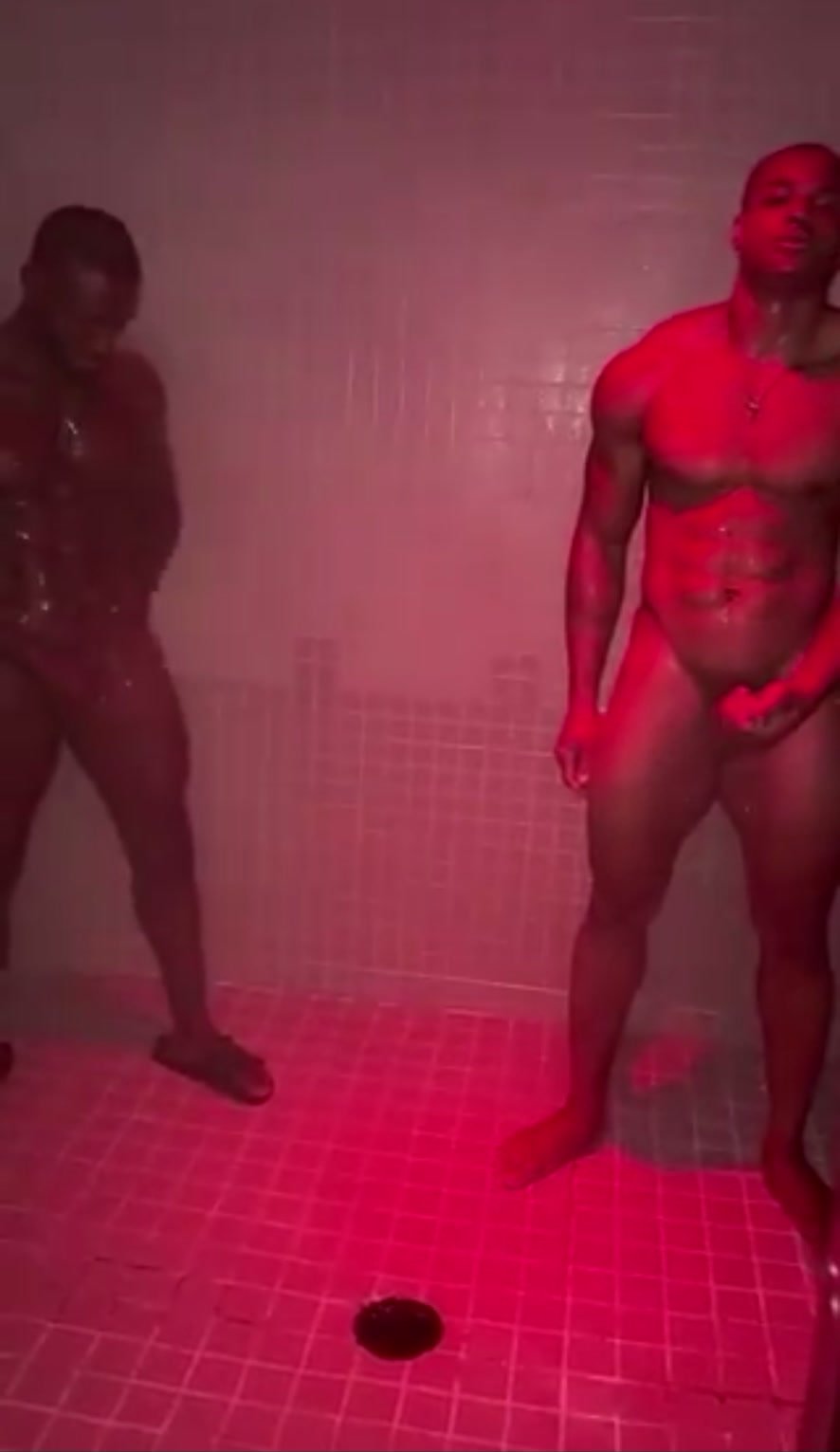 Muscular Black Hunks Walking Around Gym Naked