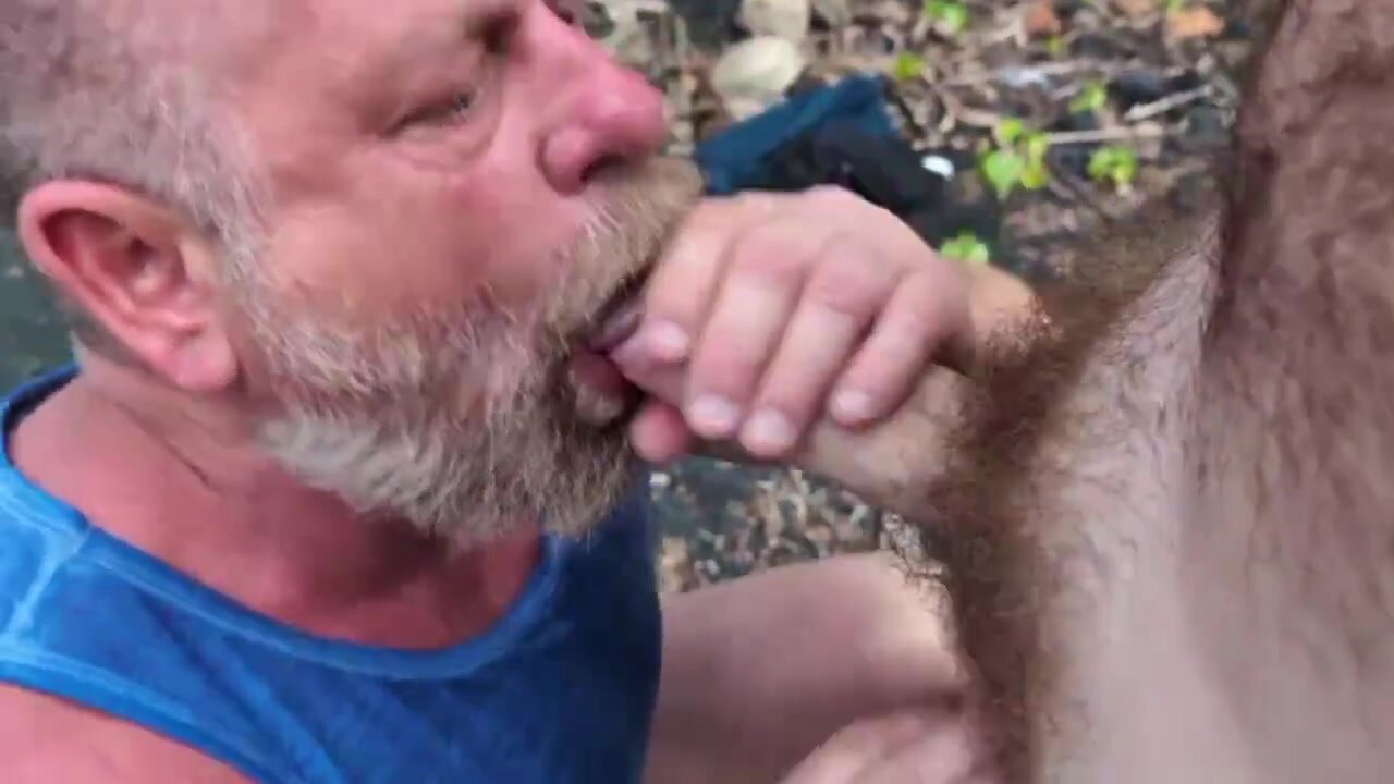 Older Man Sucks Big Cock In Woods