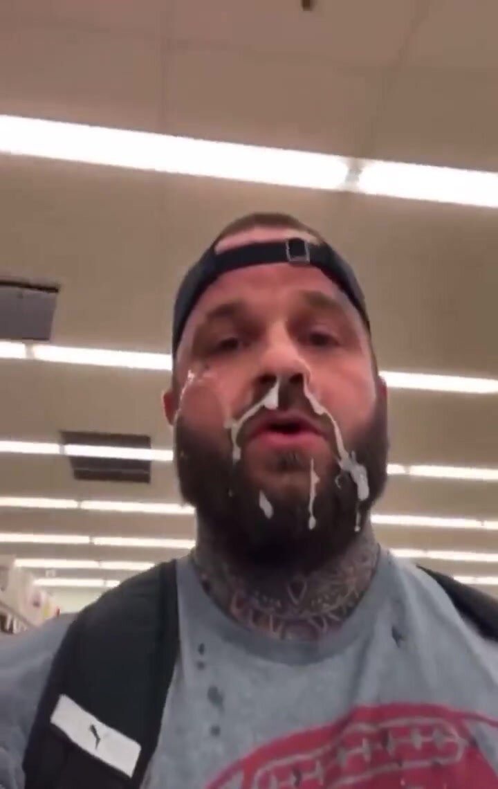 Dude Walking Around In Public With Cum On His Face