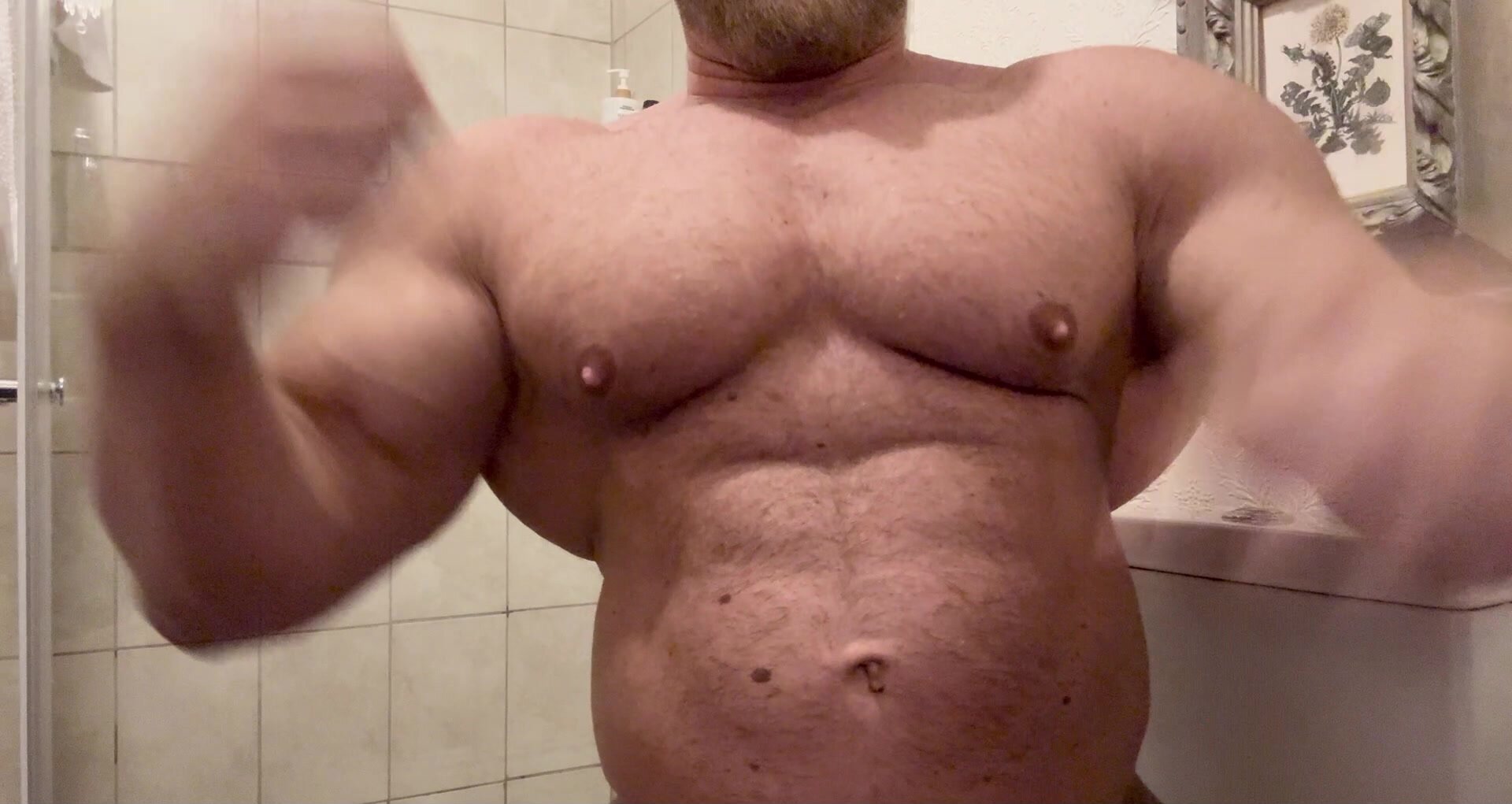 Roid Bull Jerks Off To His Muscles And Gut