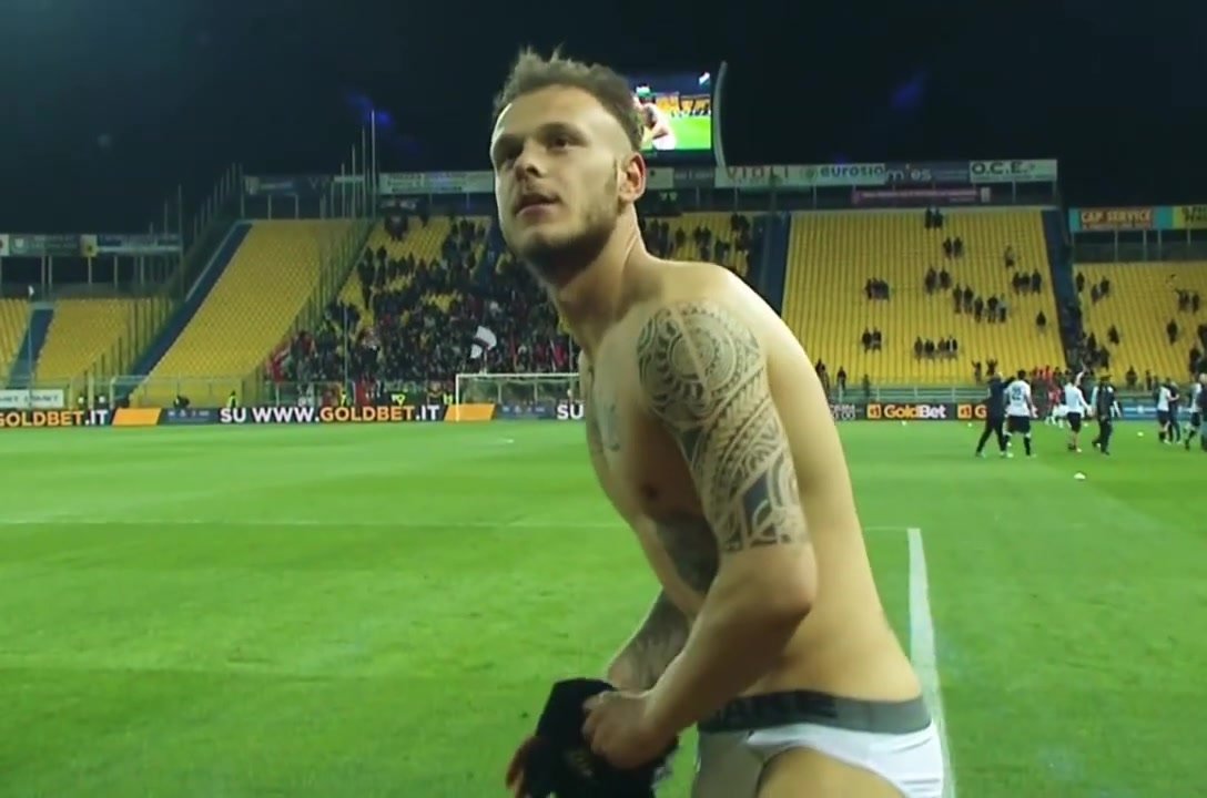Hot Italian Soccer Player Undresses In White Briefs