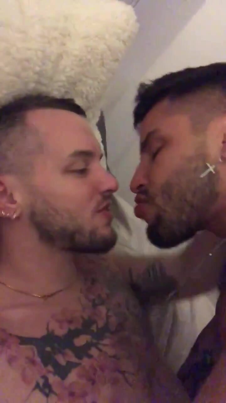 Two Muscle Hunks Kissing Romantic Pasionately