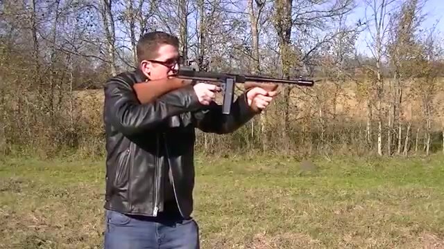 Leather Jacket Cigar Smoker Shooting Gun